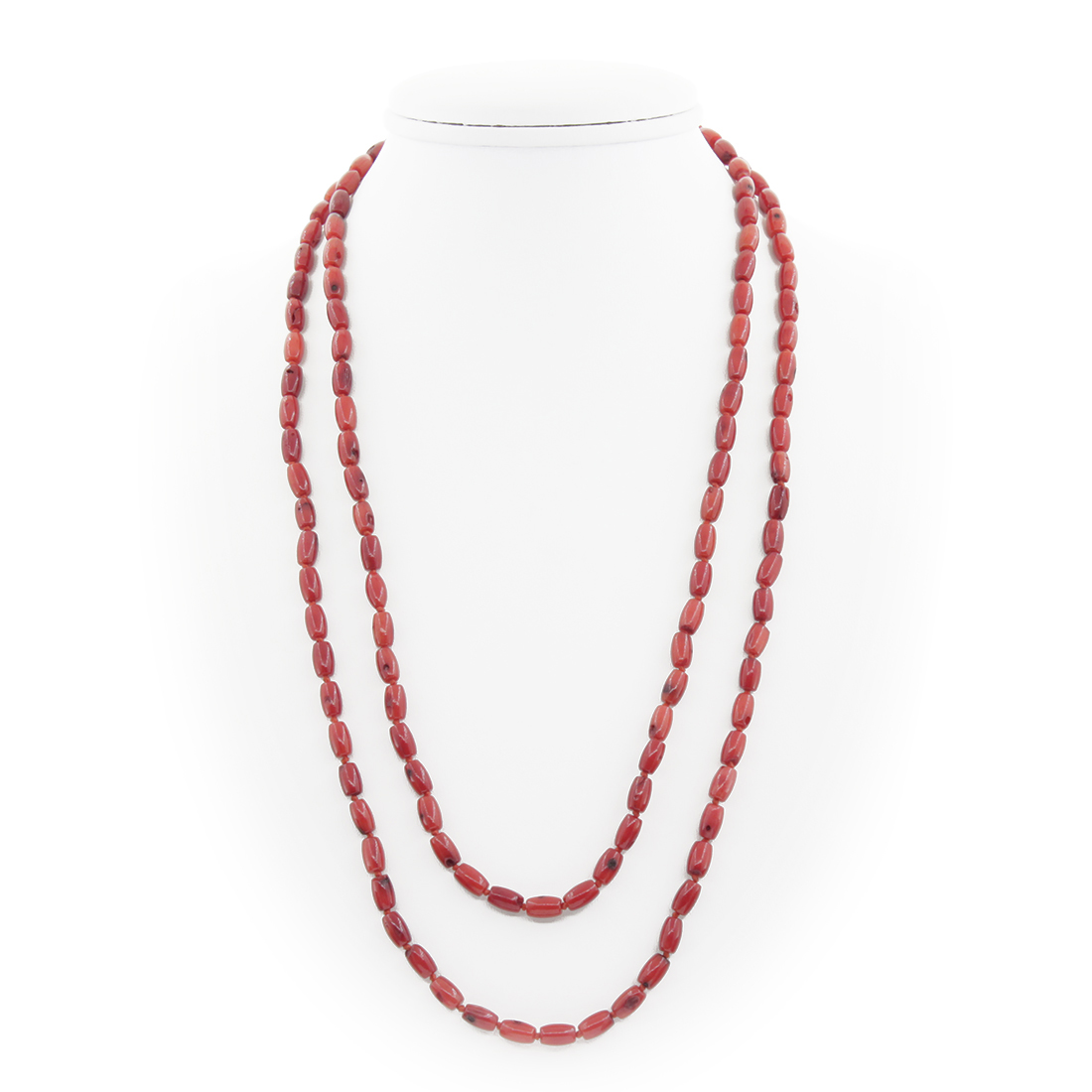 Коралл красный натуральный, "Гималаи", бочонок 8х5мм, бусы 118см